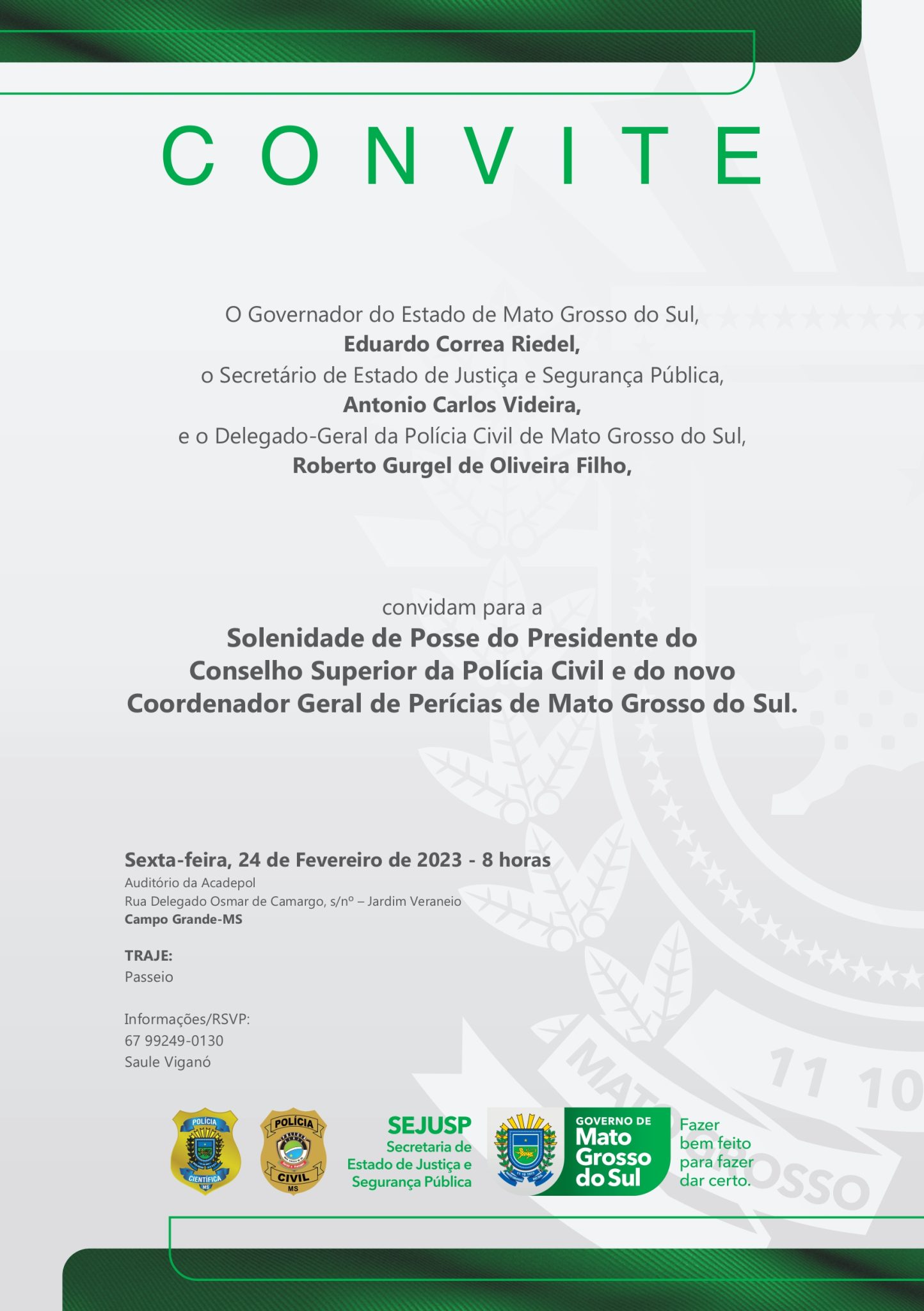 Convite para Solenidade de Posse – Coordenador- Geral de Perícias José de Anchieta Souza Silva ...